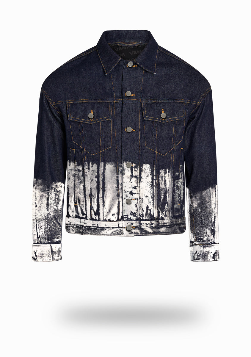 Indigo Denim Jacket with Silver Foil | VENIM Custom Denim Jackets – VENIM®
