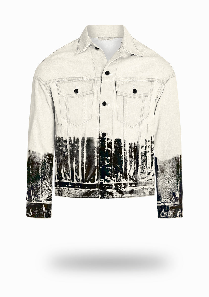 Off White Denim Jacket with Black Metallic Foil | VENIM Custom Denim ...