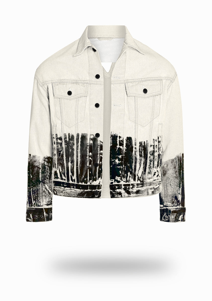 Off White Denim Jacket with Black Metallic Foil | VENIM Custom Denim ...